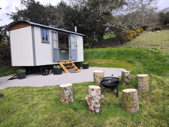 Shepherds hut glamping on a family farm near Truro, Cornwall